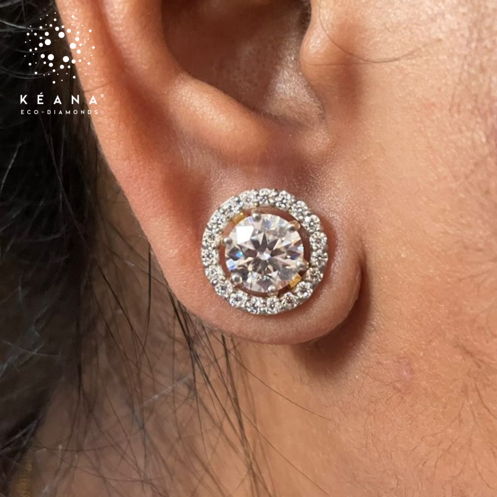 4ct Solitaire Studs with Detachable Halo | Kéana Eco-diamonds